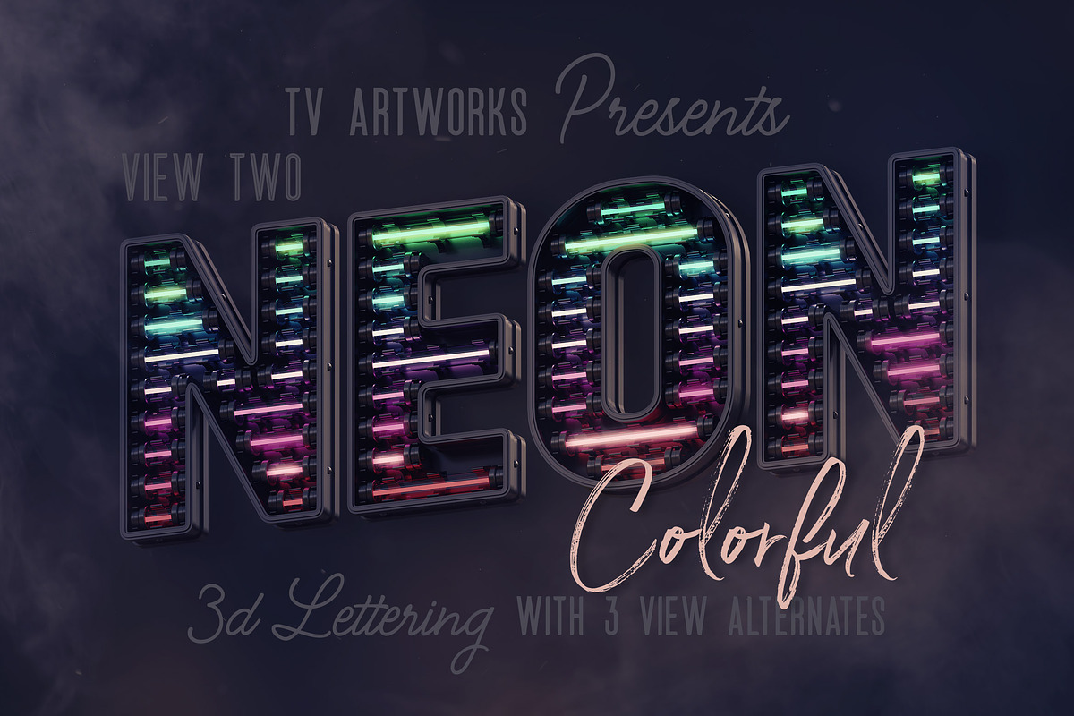 Colorful Neon 3D Lettering, a Graphic by TVartworks