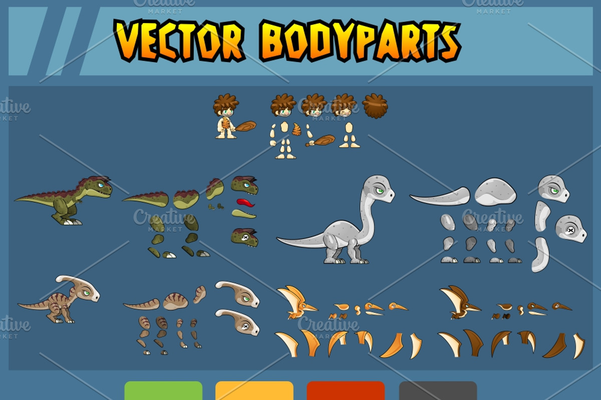 Prehistoric Game Sprites, an Illustration by pzUH | Creative Market