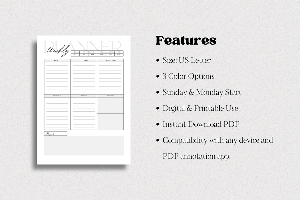 Undated Weekly Planner Printable, a Stationery Template by The Chaos ...