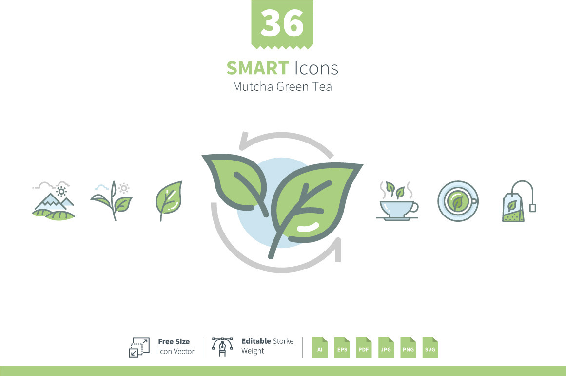 Set of Matcha Green Tea Symbols, an Outline Icon by BomSymbols