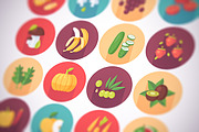 Fruits and vegetables flat icons set, an Icon by painterr