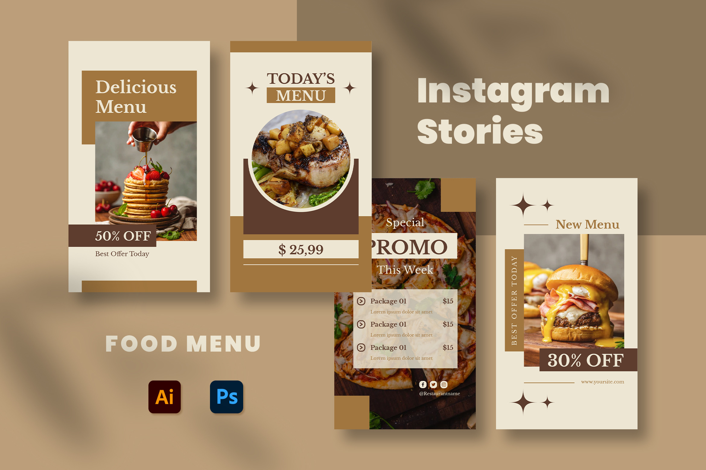 Food Menu Instagram Stories, a Social Media Template by MikroType Std