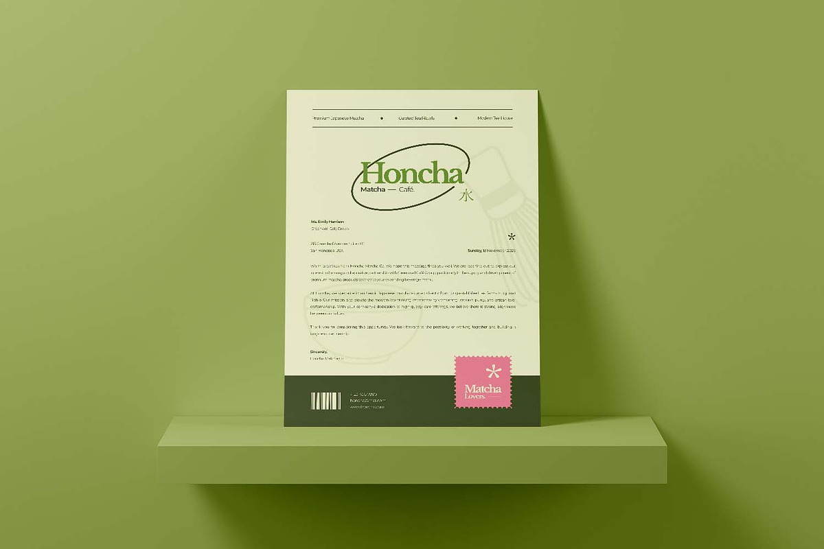 Honcha Matcha Cafe - Letterhead, a Card Template by VUNIRA