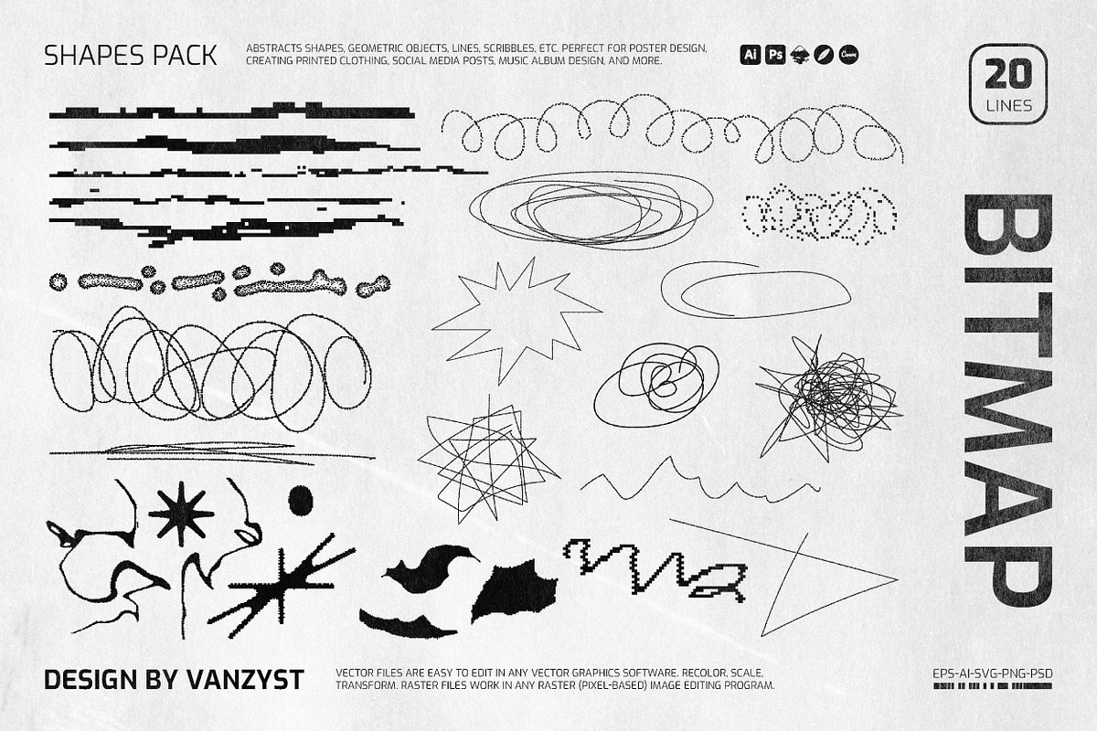 138 Bitmap Vector Shapes Pack, a Background Graphic by Vanzyst
