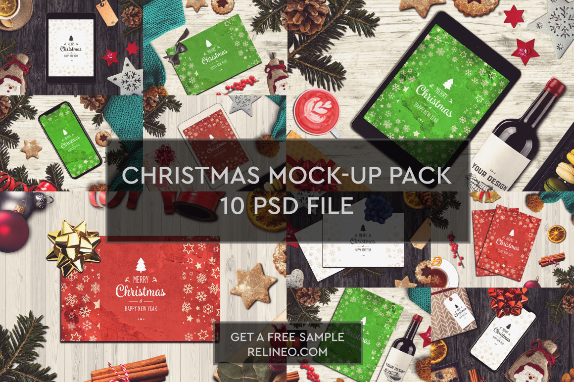 Christmas Mock-ups 10 PSD Pack, an iPhone Mockup by relineo.com