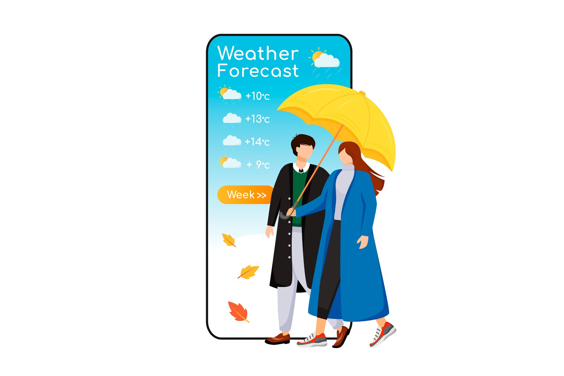 Weather forecast cartoon app screen | People Illustrations ~ Creative ...