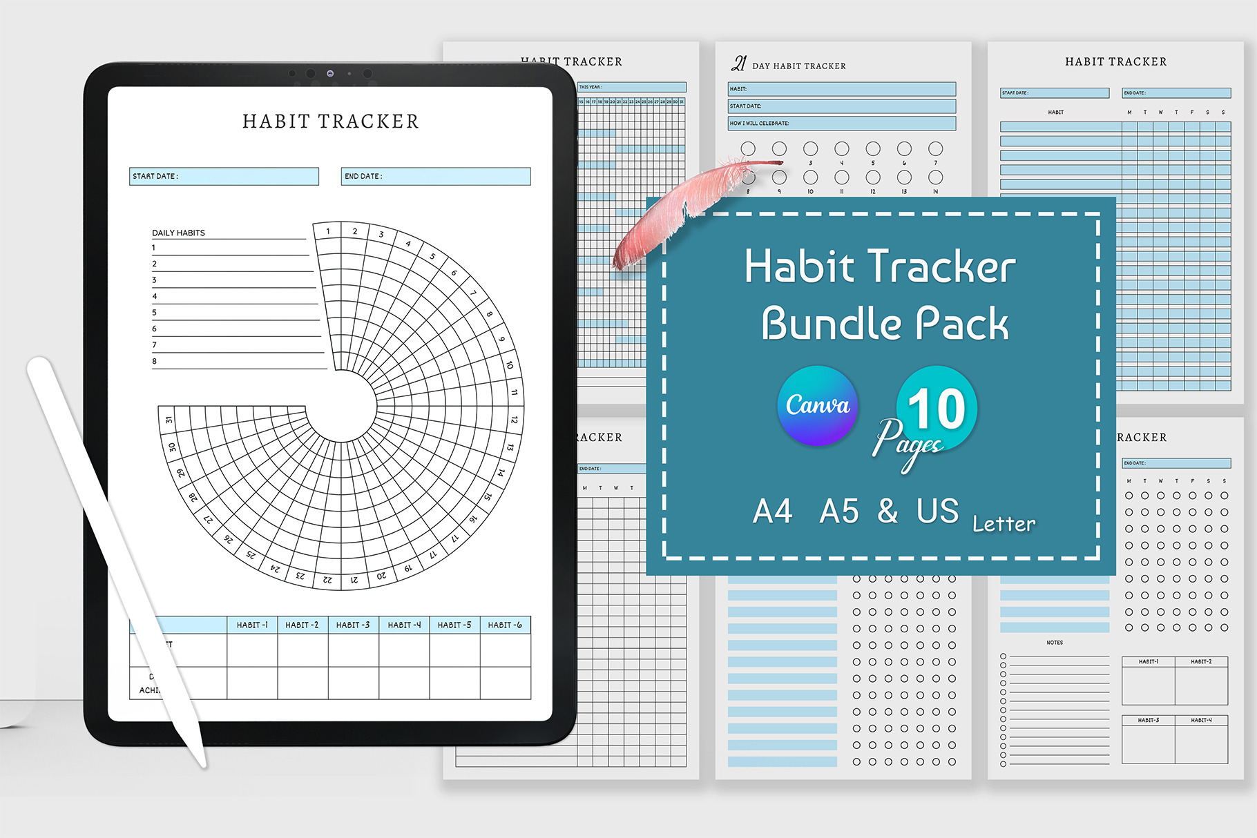 Canva Habit Tracker Bundle Pack, a Stationery Template by Design Zone