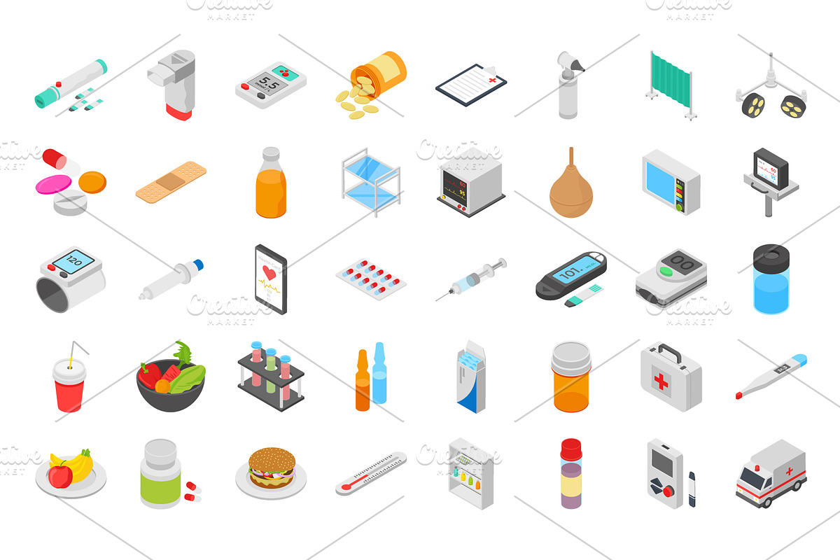 55 Medical Isometric Icons Pack, an Icon by Vectors Market