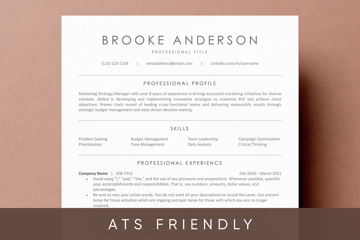 ATS Friendly Resume Template, a Resume Template by DemeDesign