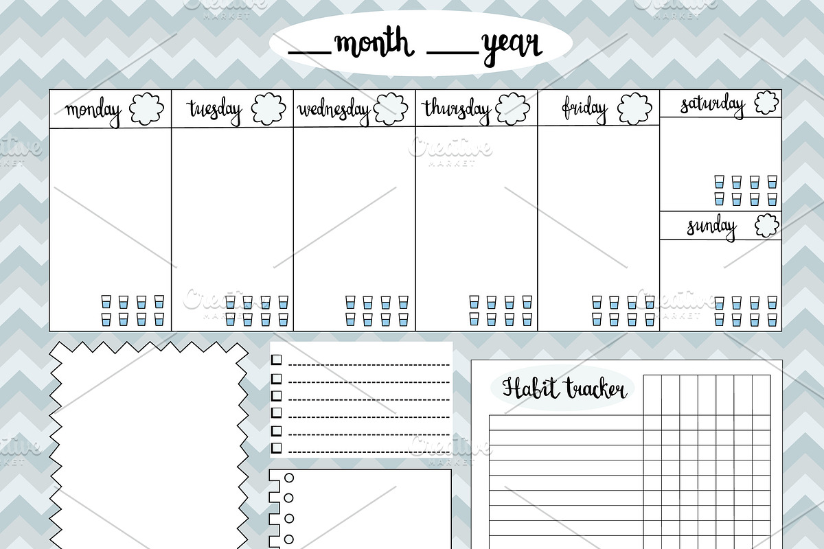 Empty weekly planner with water leve, a Stationery Template by iuliia_n