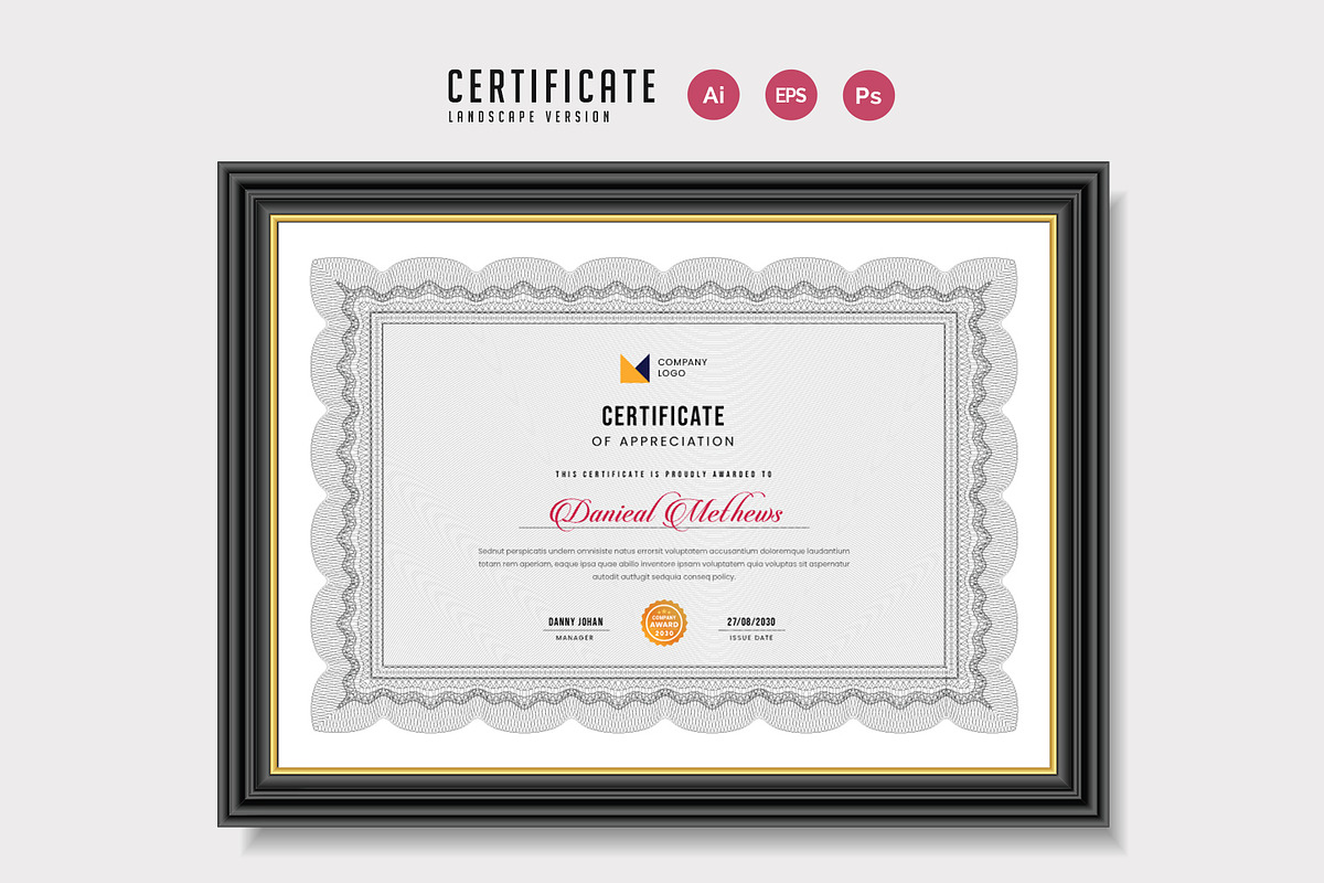 075. Clean Certificate Template, a Stationery Template by CreativeRezwan