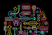 Musical Instruments Neon vector, an Illustration by danjazzia