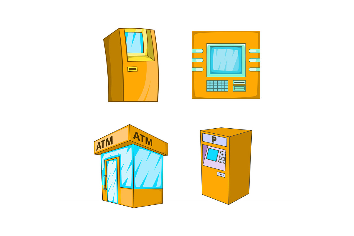 Atm icon set, cartoon style, a Finance Illustration by Ylivdesign ...