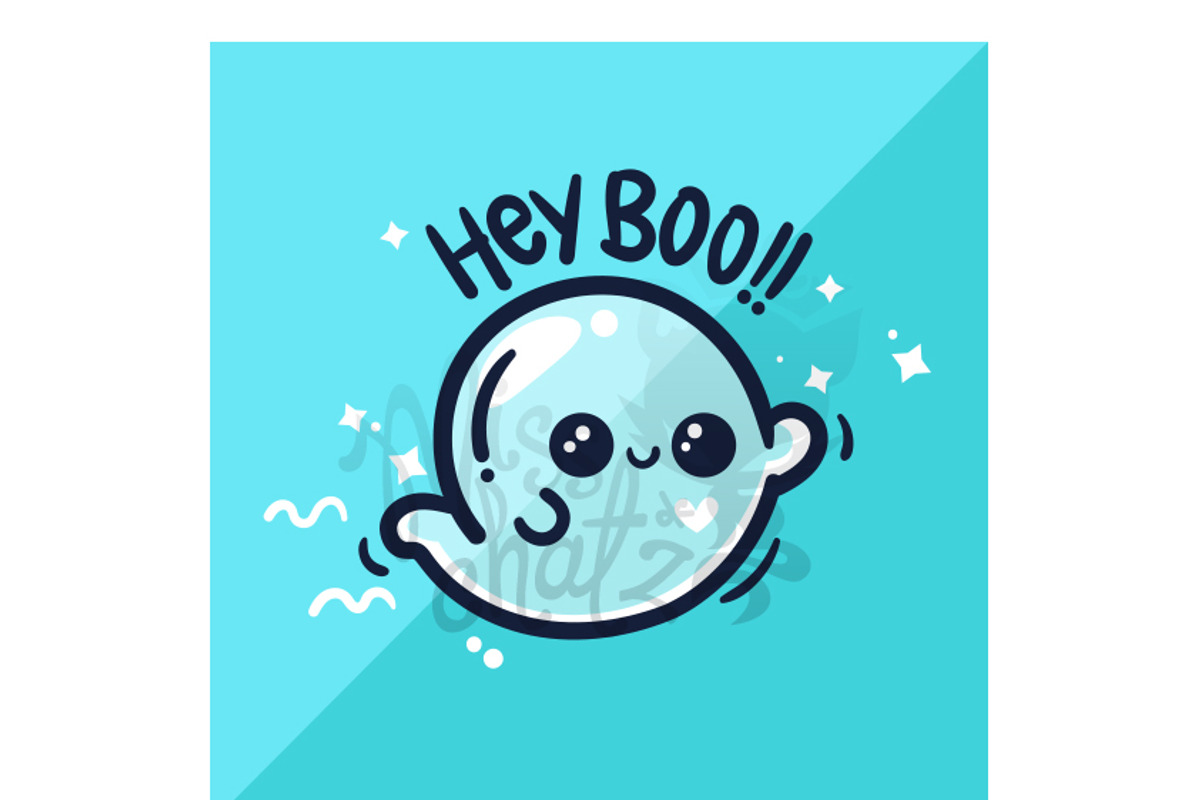 Kawaii Cute Ghost: Hey Boo!!, an Illustration by MISS CHATZ