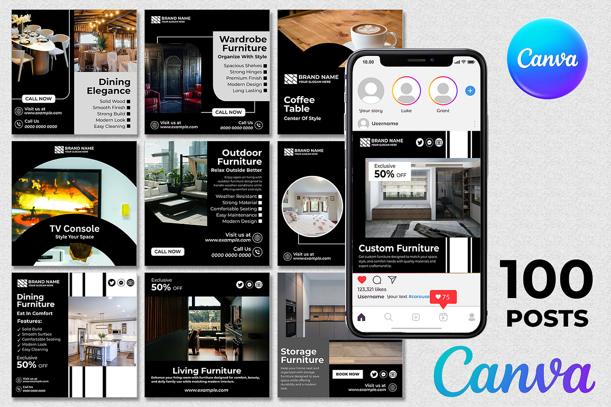 Furniture Instagram 100 Posts Canva