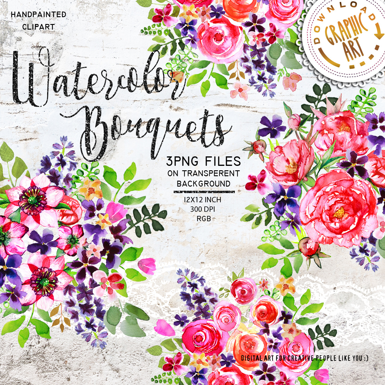 Watercolor Bouquet Clipart Handpaint, a Decorative Illustration by ...