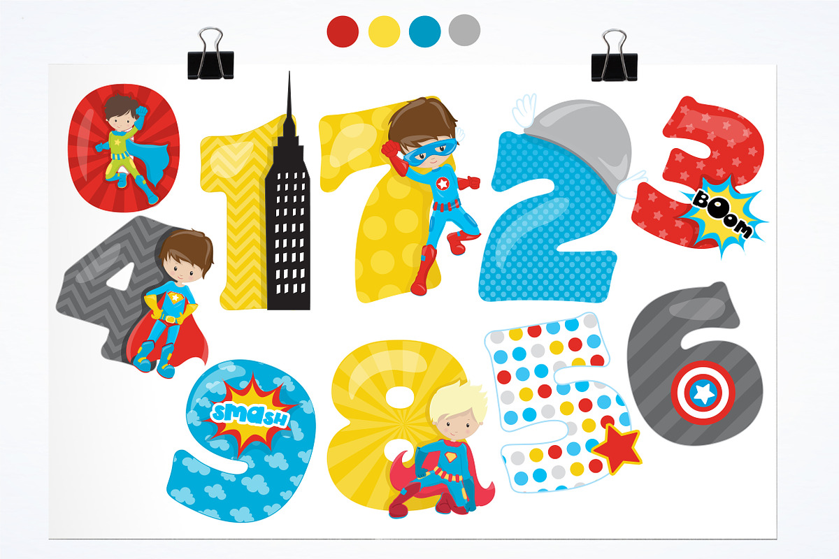 Superhero numbers illustration pack, a Decorative Illustration by ...