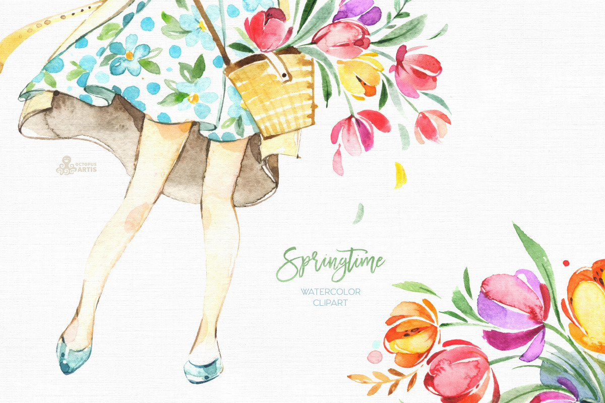 Springtime. Watercolor collection, an Illustration by OctopusArtis ...