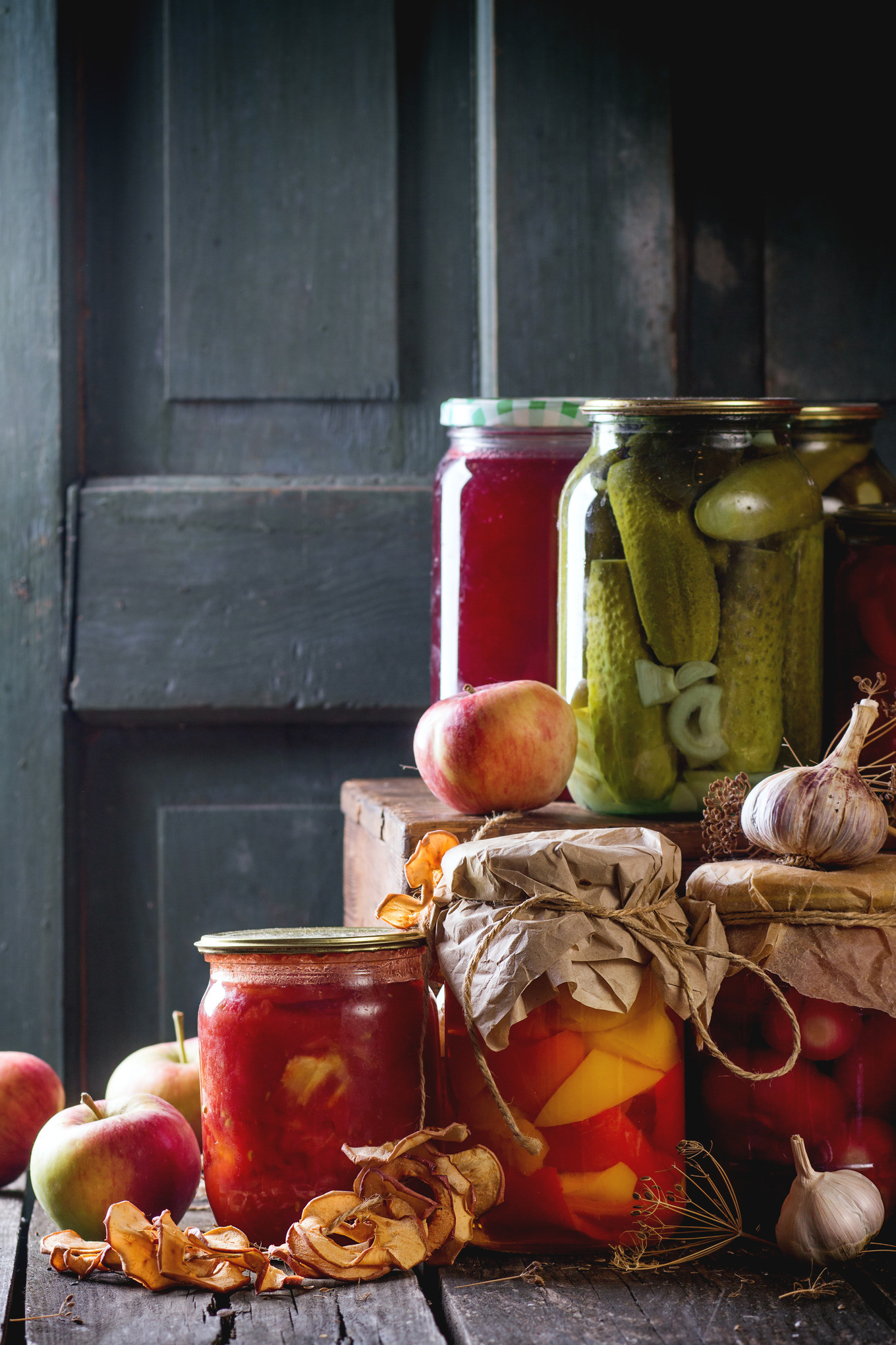 Assortment of preserved food featuring rustic, jar, and canning, a Food ...