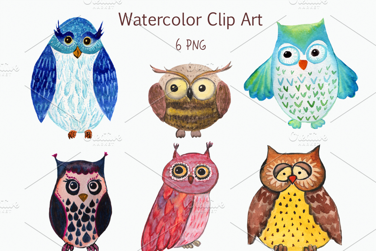 Watercolor Owls Clip Art, an Object Graphic by Tati Bordiu