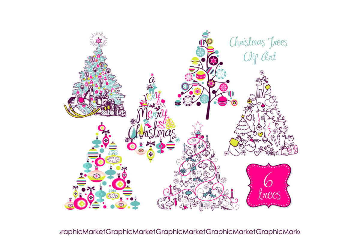 Christmas Tree Retro Clip Art, a Decorative Illustration by GraphicMarket