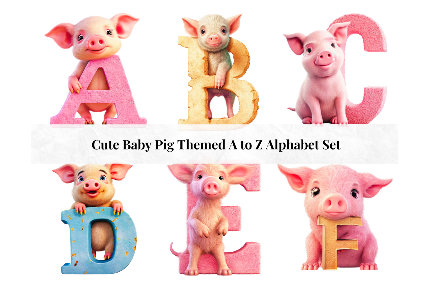 Cute Baby Pig Alphabet Letters, a Decorative Illustration by Creative ...