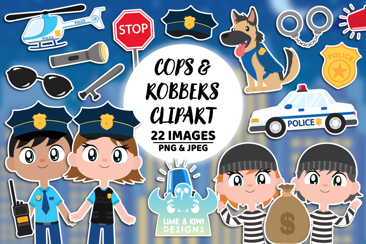 Police Cops and Robbers Clipart, a Work Illustration by Lime & Kiwi Designs