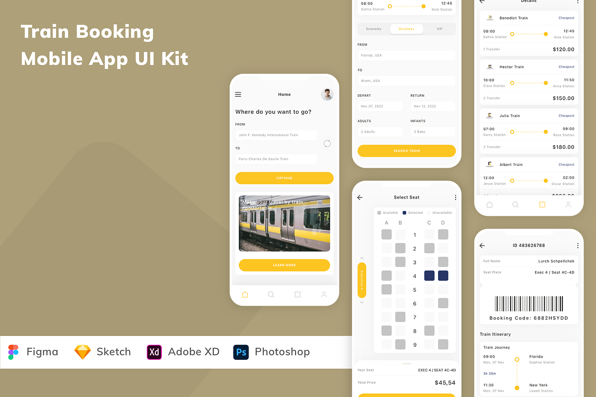 Train Booking Mobile App UI Kit, an UI Kit Template by Betush