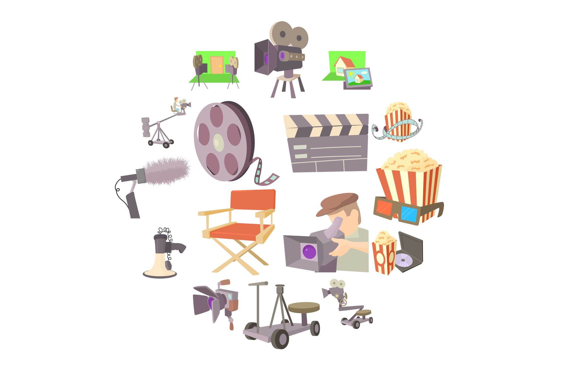 Movie cinema symbols icons set, an Illustration by Ylivdesign