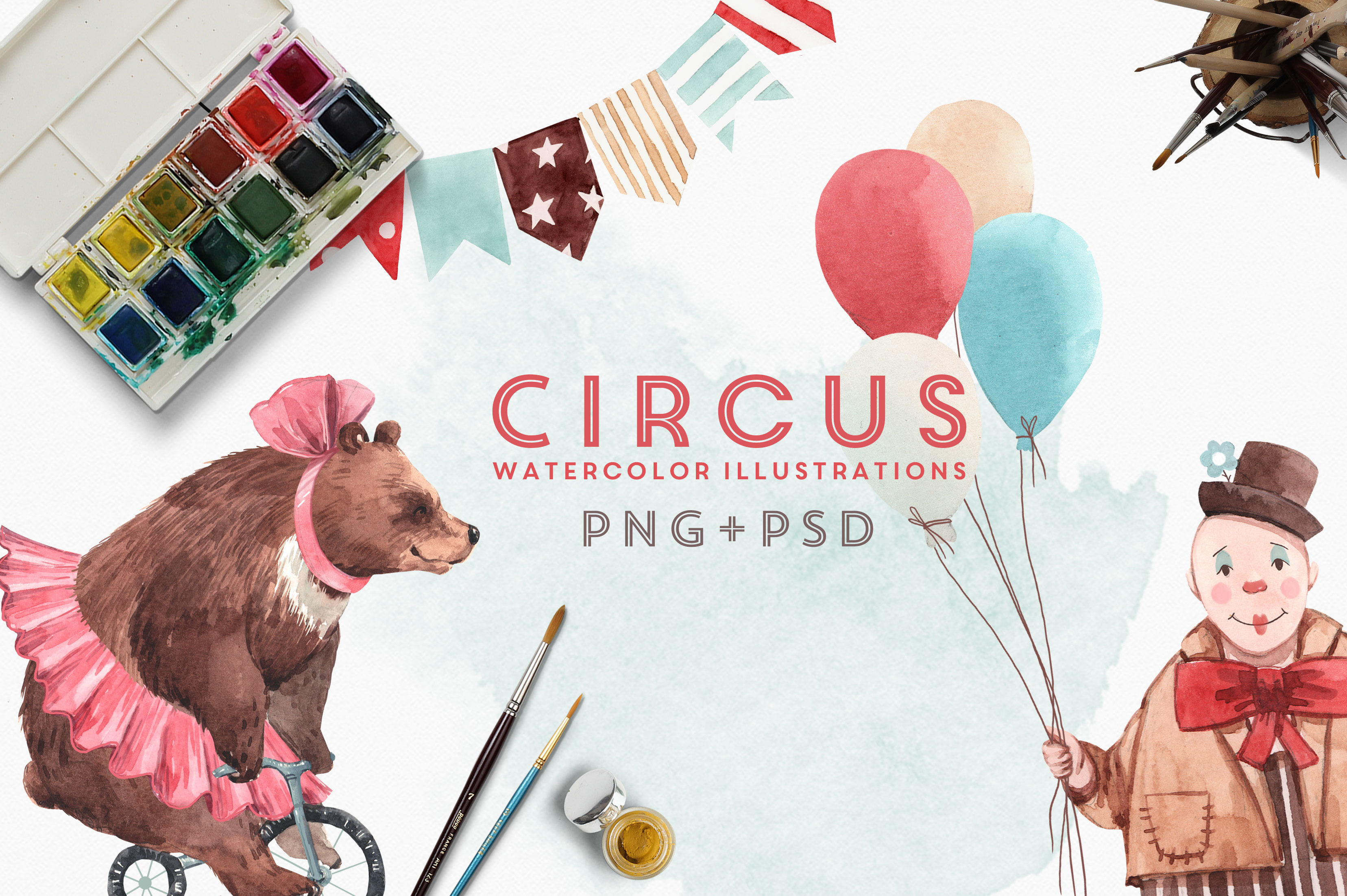 Watercolor circus set (PNG+PSD), an Animal Illustration by Lembrik's ...