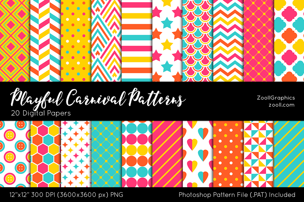 Playful Carnival Digital Papers, a Pattern Graphic by ZoollGraphics