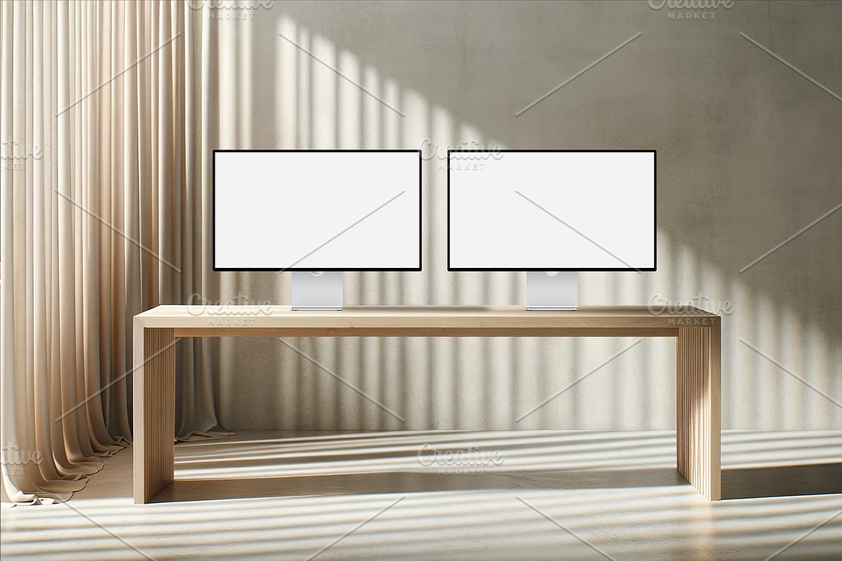 Dual Studio Display Mockup, a Mac Mockup by iamyvettelillian