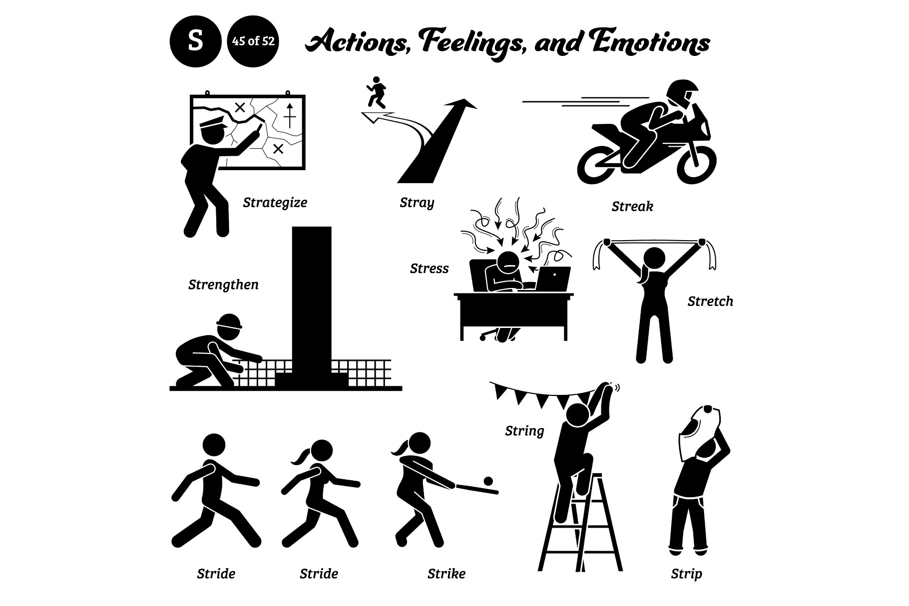 Stick Figure Action Verbs Alphabet S, a Person Illustration by Leremy ...