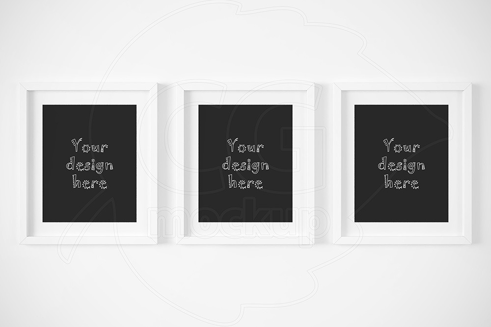 Set x3 white matted frames mockup, a Print Template by CGmockup