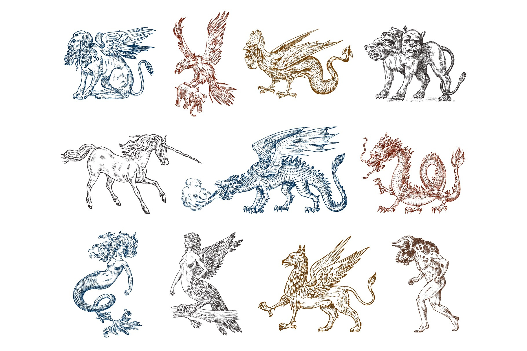Set of Mythological animals, an Animal Illustration by Arthur Balitskiy