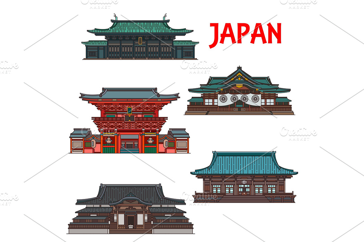 Japanese travel landmarks of Tokyo, an Illustration by Vector Tradition