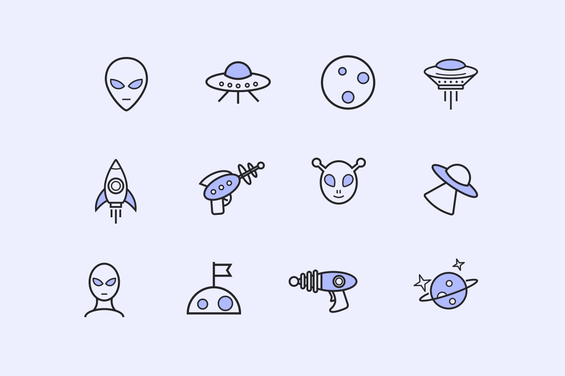 12 UFO Alien Icons, an Outline Icon by Creative VIP