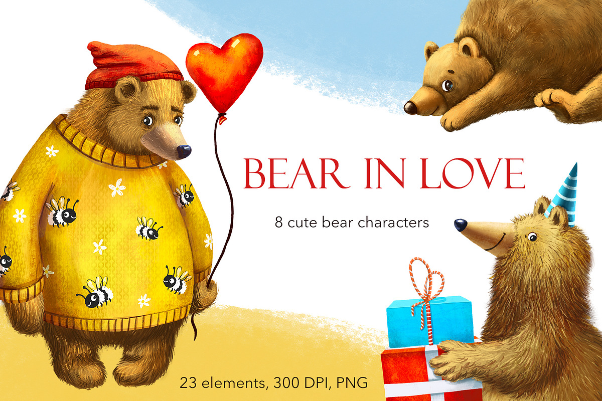 Bear in Love - Clipart Set, an Animal Illustration by Mashamashastu ...