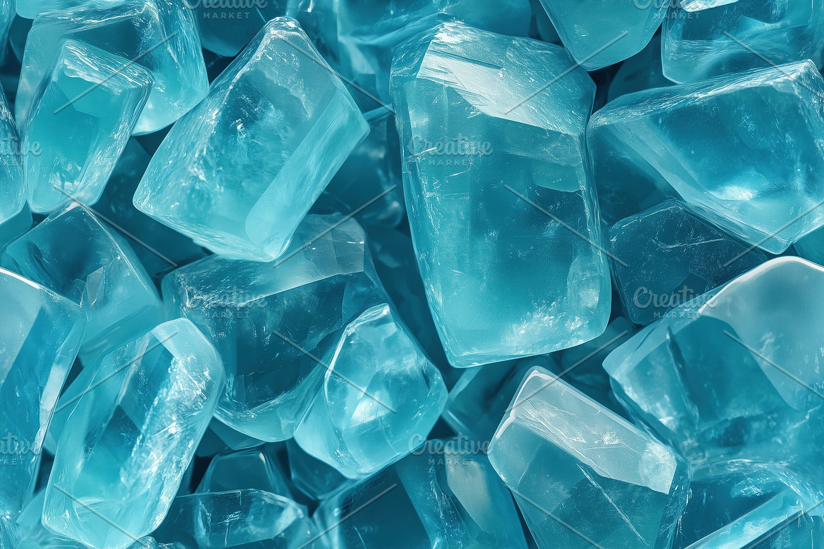 Seamless Aquamarine sparkling turquoise ice cubes stacked together ...