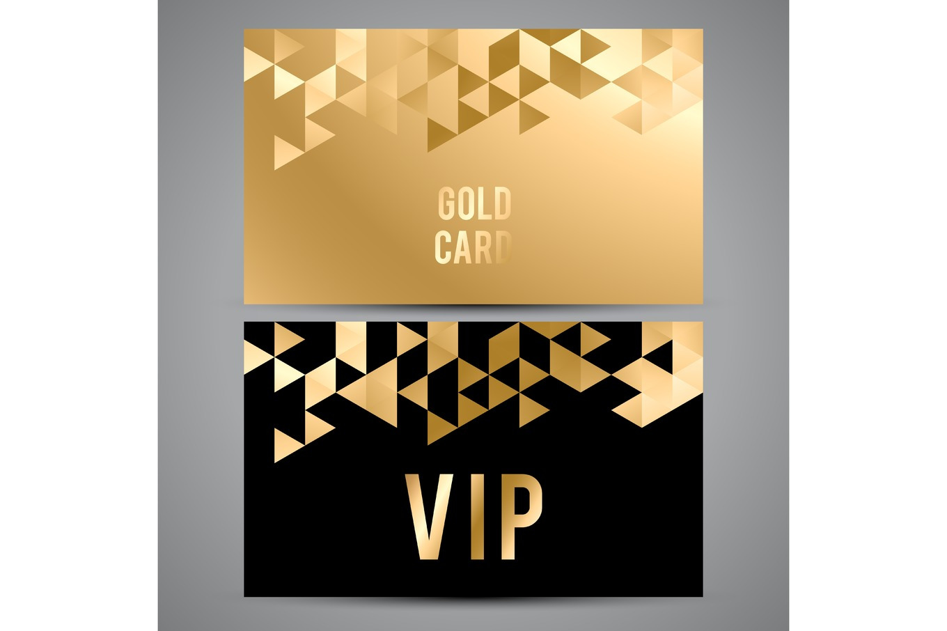 VIP cards. Black and golden design. Triangle decorative patterns., a ...