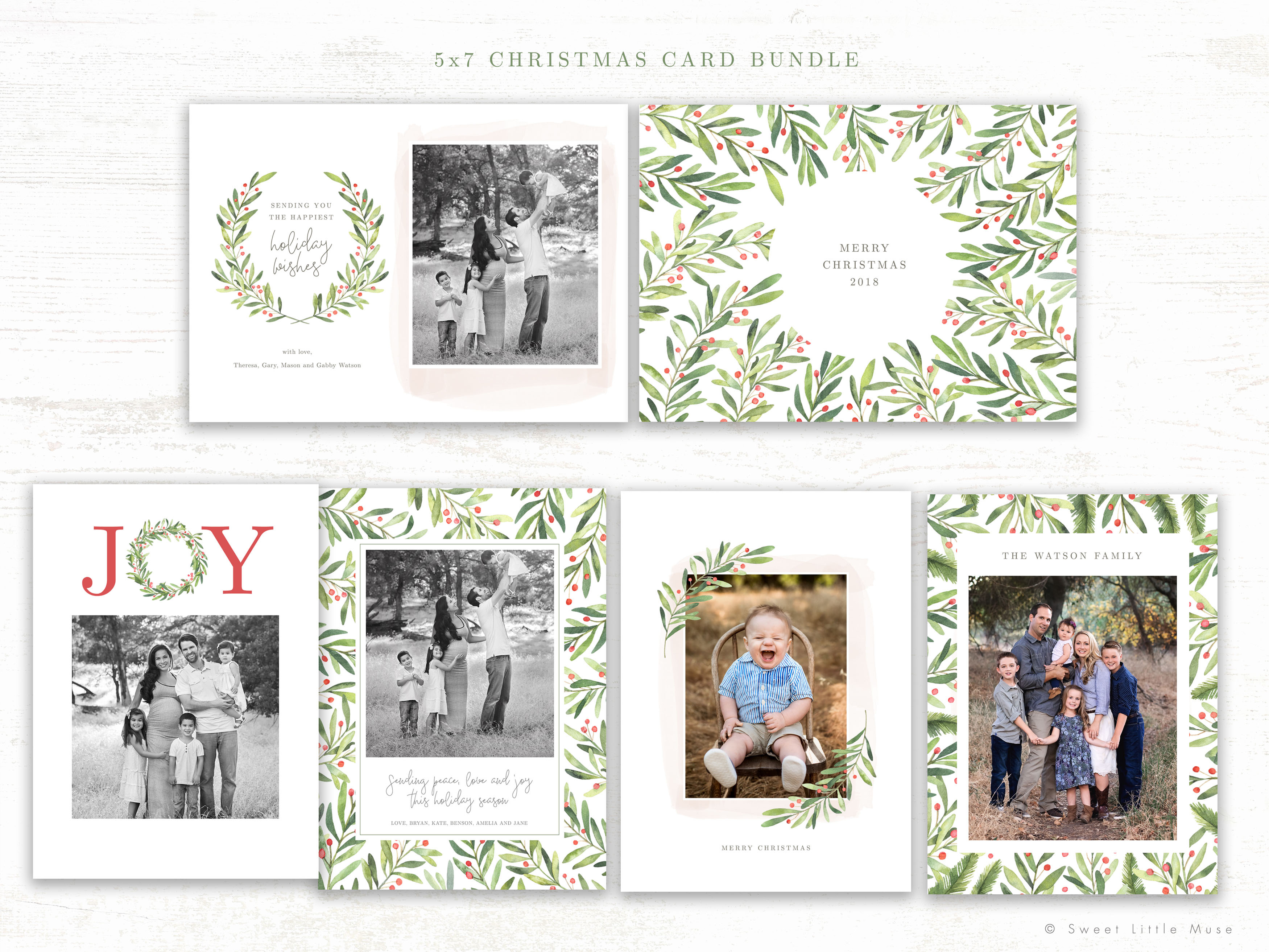 Christmas Card Template Bundle, a Card Template by Sweet Little Muse