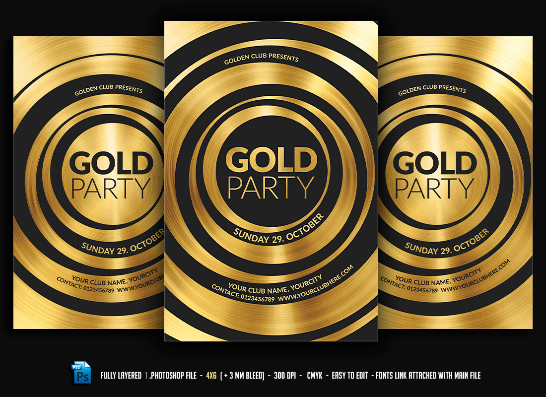 Gold Party Flyer, a Flyer Template by DesignWorkz