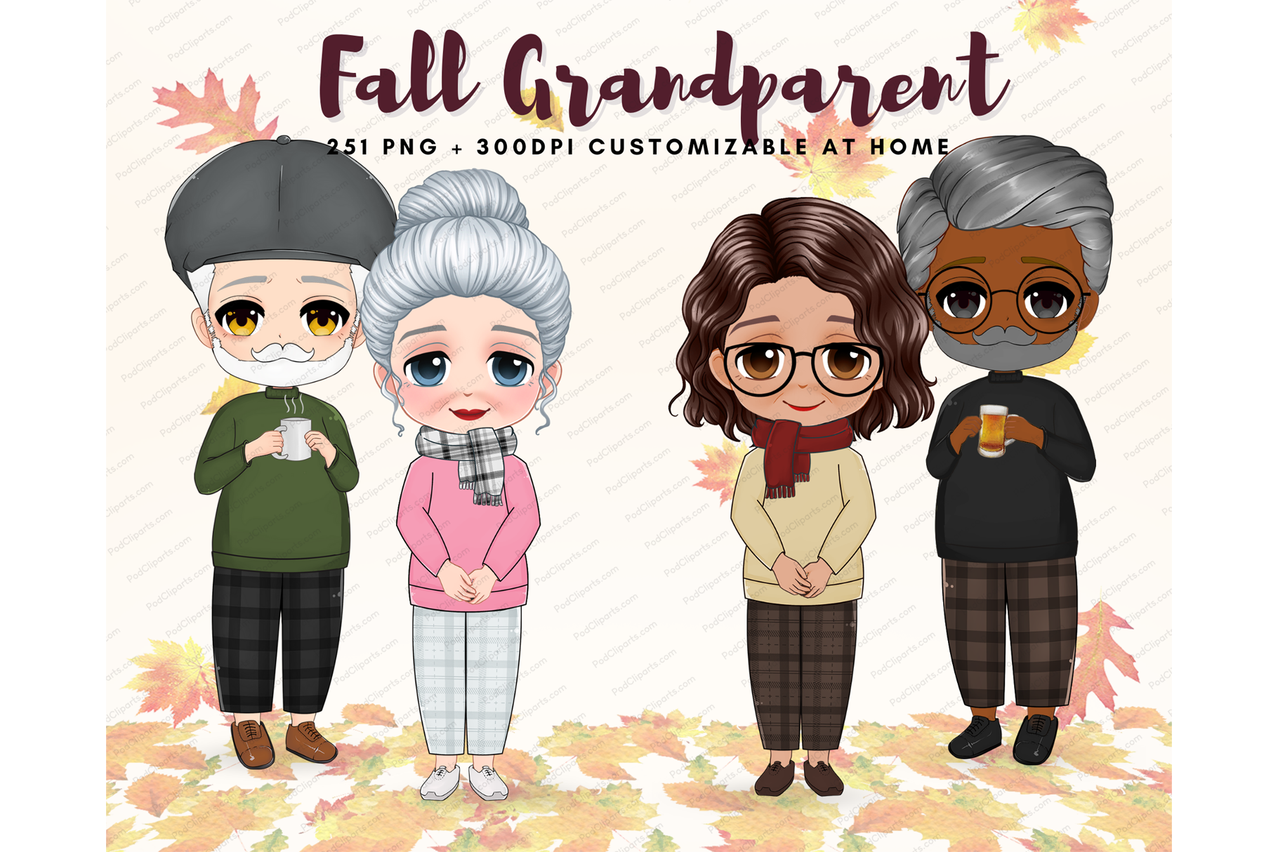 Grandpa & Grandma Autumn Clipart PNG