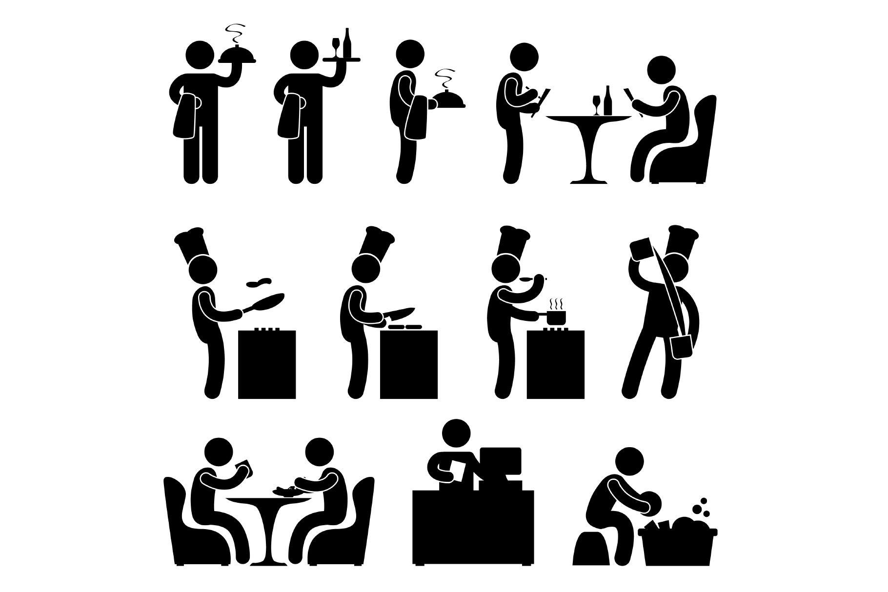 Restaurant Waiter Chef Customer Icon, an Icon by Leremy Stick Figures ...