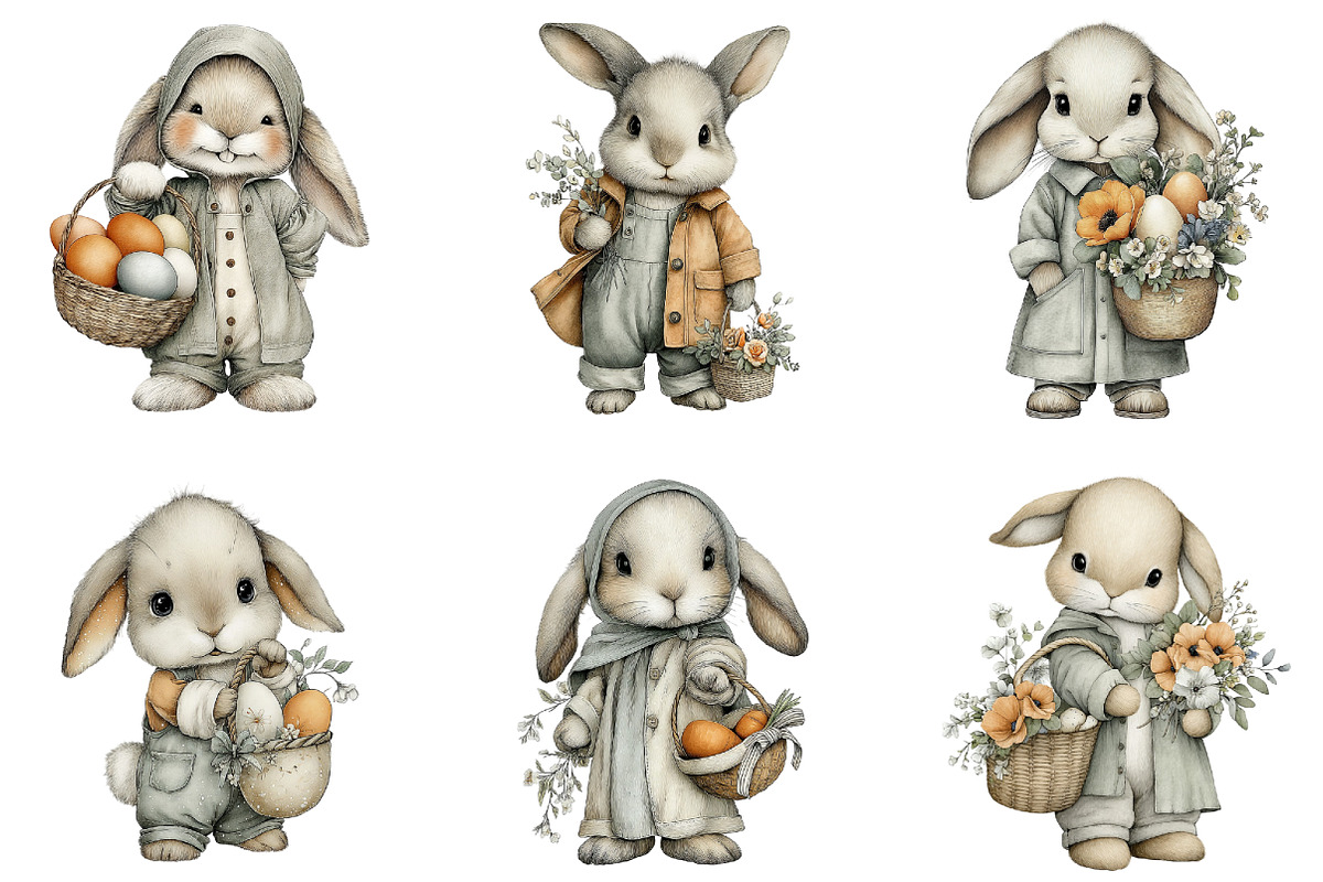 Easter Rabbit Basket Clipart, an Illustration by CraftArtStudio