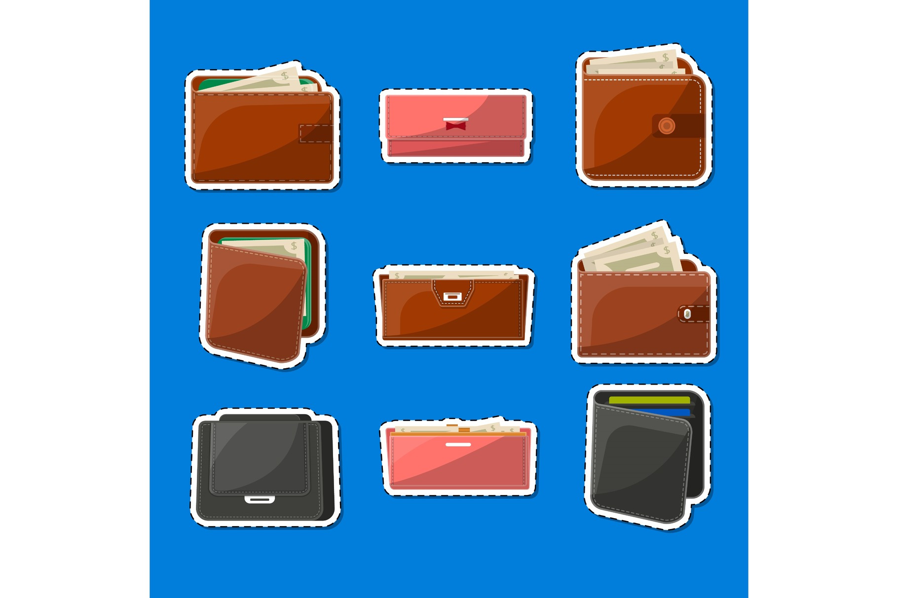 Various leather purses and wallets labels set, a Finance Illustration ...