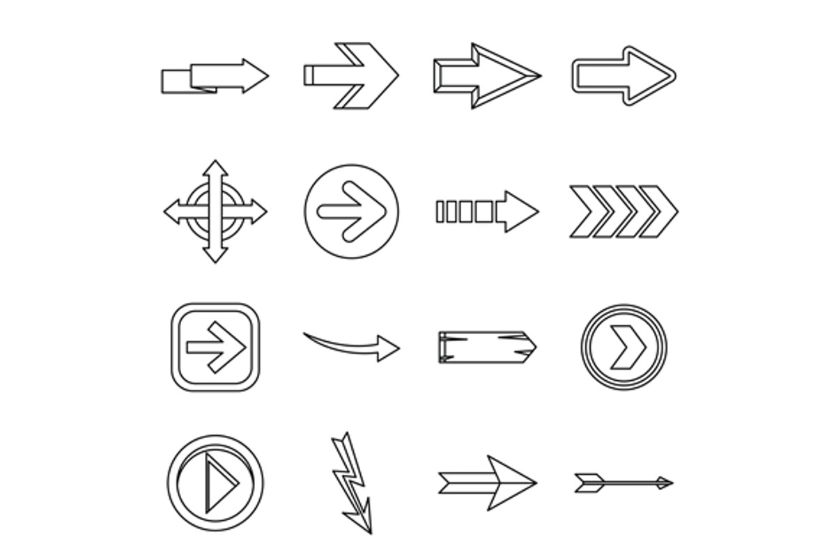 Arrow icons set, outline style, an Outline Icon by Ylivdesign