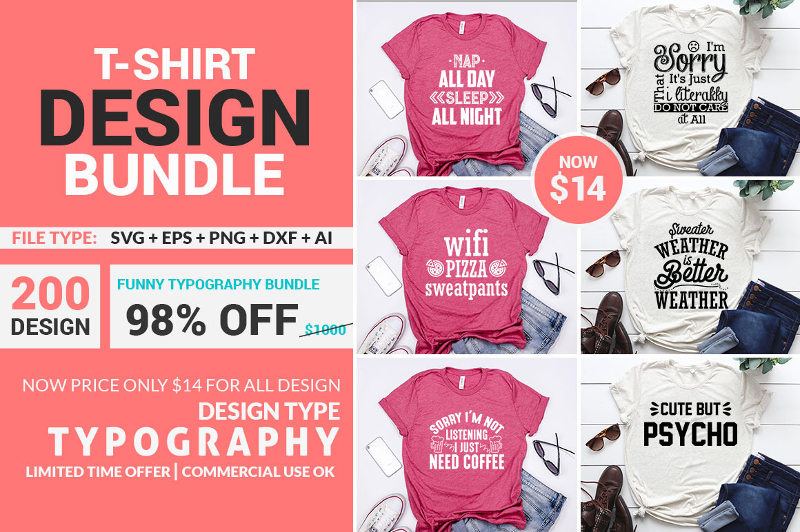 200 Typography Tshirt Design Bundle | Illustrations ~ Creative Market