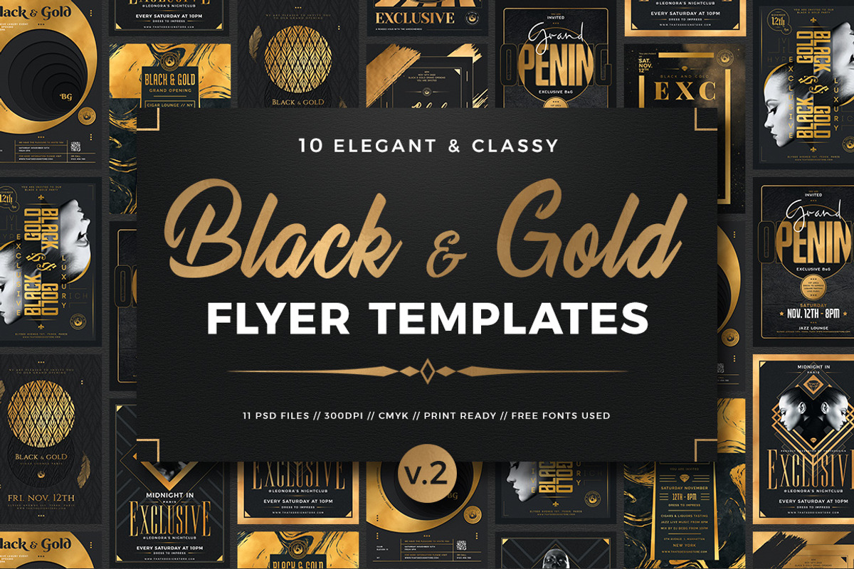 10 Black and Gold Flyers Bundle V2, a Flyer Template by ThatsDesign Art
