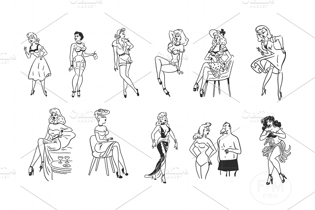 Retro Cartoon Women Illustrations, an Illustration by FM Era Studio